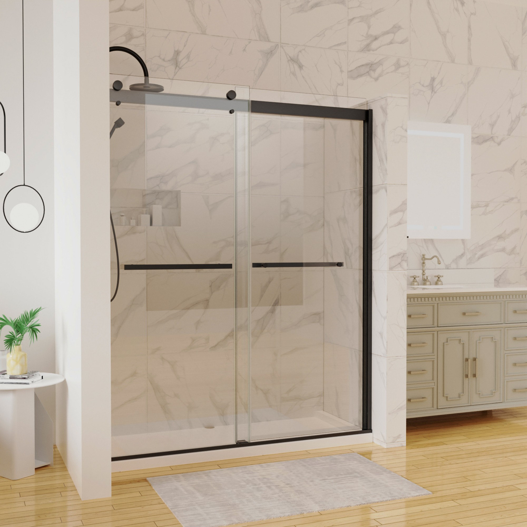 EASTANA 56-60 "Wx 74"H Frameless Double Sliding Shower Door | Wayfair